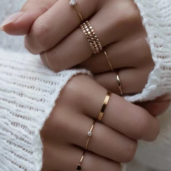 Jewelry | New 9 Piece Gold Decor Ring Set With Rhinestone Detail | Poshmark